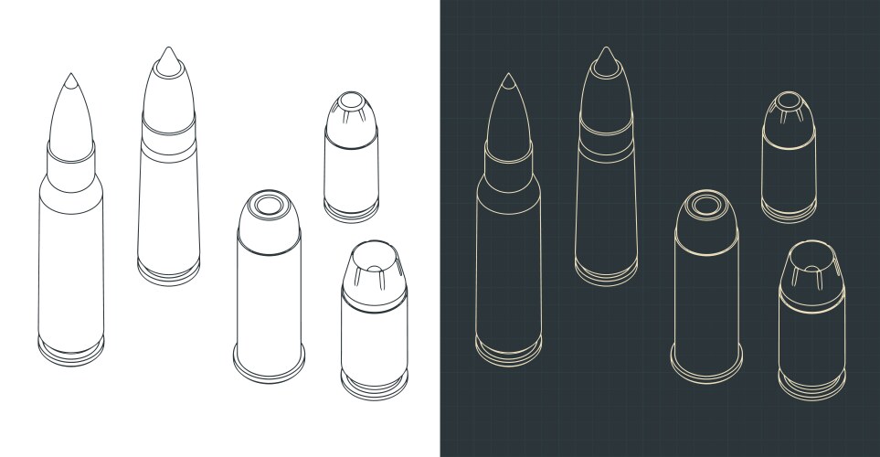 Bullets of various calibers blueprints mini set Vector Image