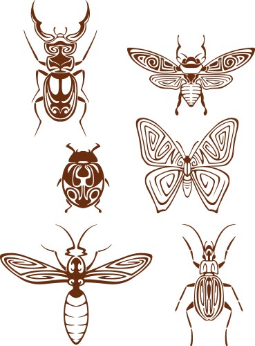 Insect tattoos in tribal style Royalty Free Vector Image