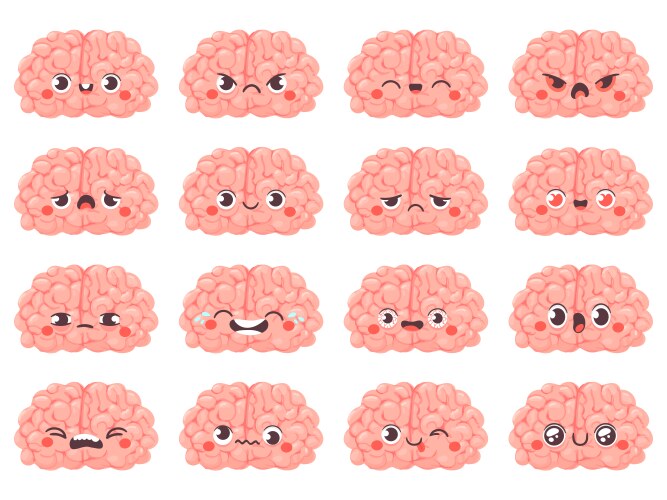 Emoji human brain faces and emotions brainy Vector Image