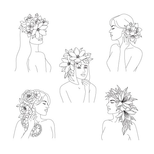 Girl flowers outline4 Royalty Free Vector Image
