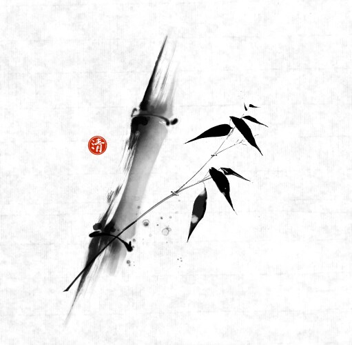 Ink painting with bamboo tree in simple minimalist