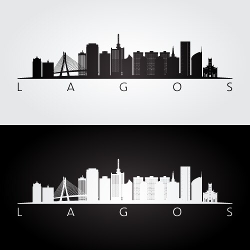 Lagos skyline monochrome silhouette Royalty Free Vector