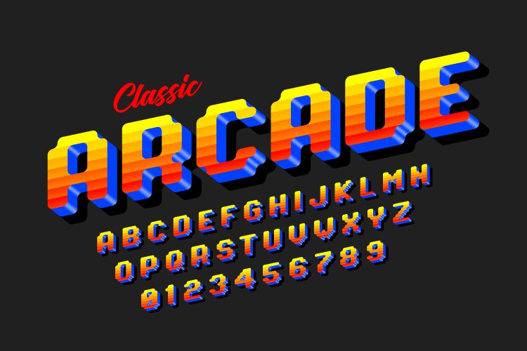 Arcade game retro style font Royalty Free Vector Image