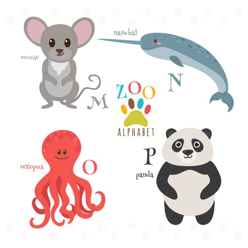 Cute cartoon animals zoo alphabet with funny Vector Image