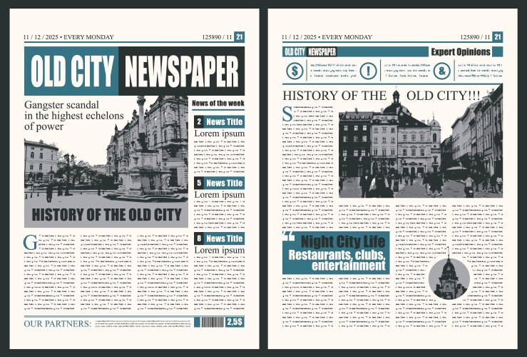 Newspaper layout news column articles newsprint Vector Image