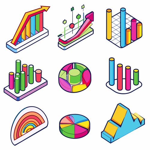 Colorful 3d graphs charts diagrams data Royalty Free Vector