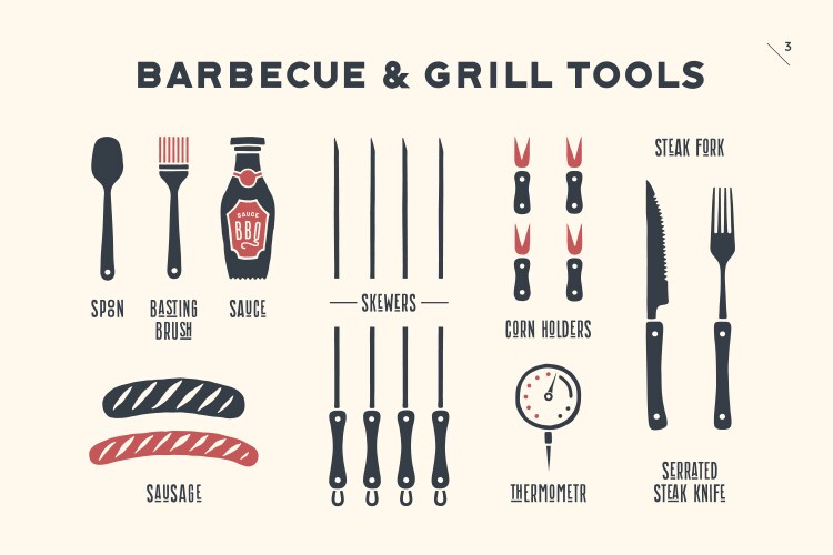 Everything for the grill colored icons Royalty Free Vector