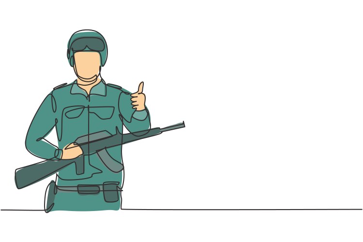 Continuous one line drawing soldiers stand Vector Image