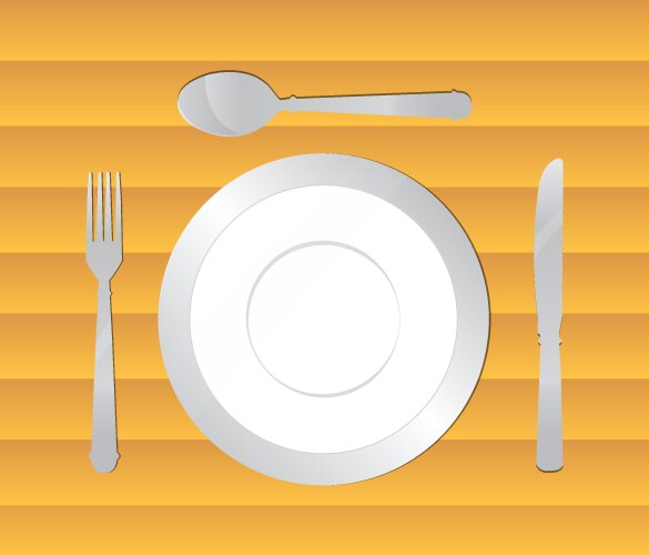 Empty white plate placed on a kitchen table cloth Vector Image