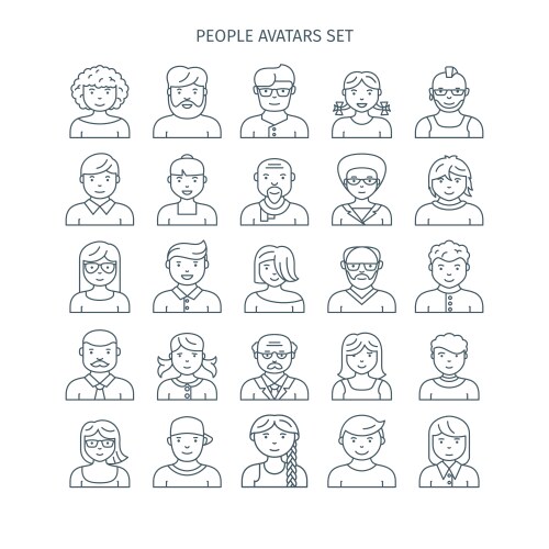 Girls outline avatars collection Royalty Free Vector Image