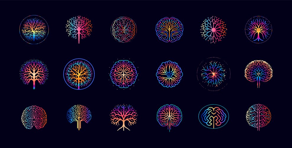 Neural network logo human brain emblem Royalty Free Vector