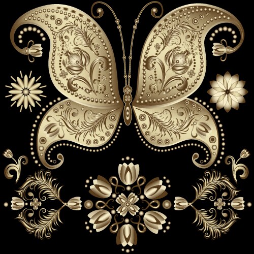 Silver butterfly with swirl pattern Royalty Free Vector
