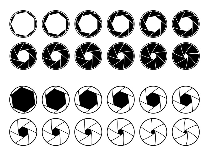Aperture icon set with value numbers camera Vector Image