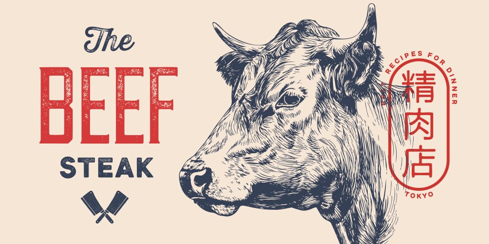 Cow bull beef head meat tag label Royalty Free Vector Image