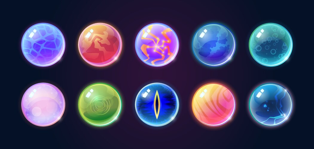 Magical crystal orbs glowing magic balls Vector Image