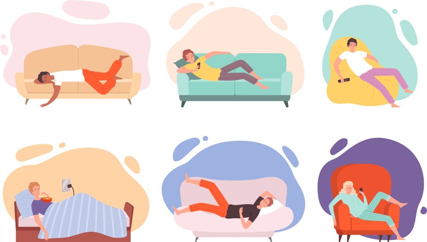 Rest on sofa characters relaxing couch lazy Vector Image