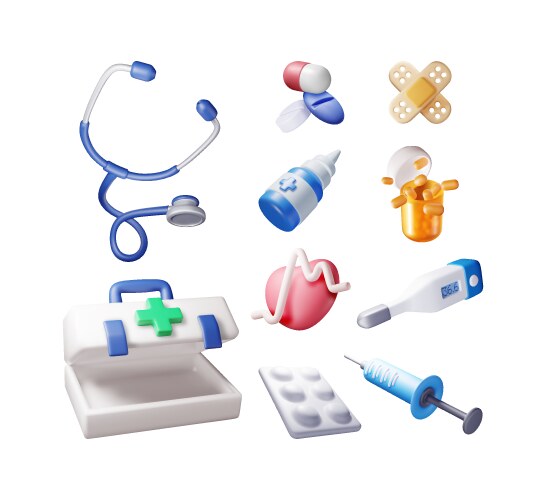 3d medicine icon set isolated Royalty Free Vector Image