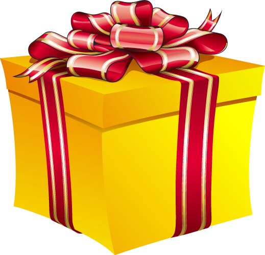 Yellow gift box with a red ribbon icon cartoon Vector Image