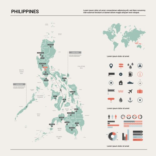 Philippines map and landmarks with people Vector Image