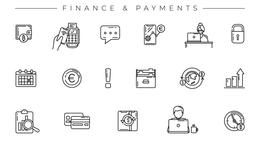 Money finance symbols and signs black thin line Vector Image