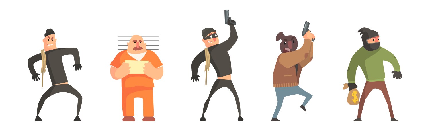 Male thief in mask set robber cartoon characters Vector Image