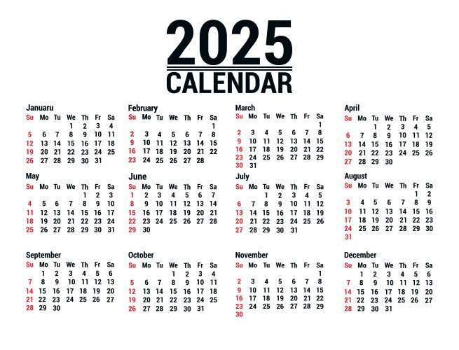 2025 classic monthly calendar for template design Vector Image