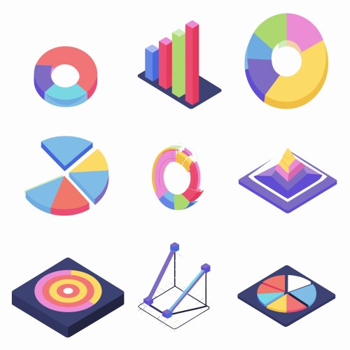 Collection isometric data visualization graphics Vector Image