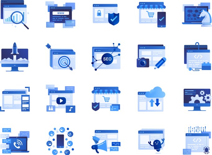 Premium blue business flat icon set Royalty Free Vector