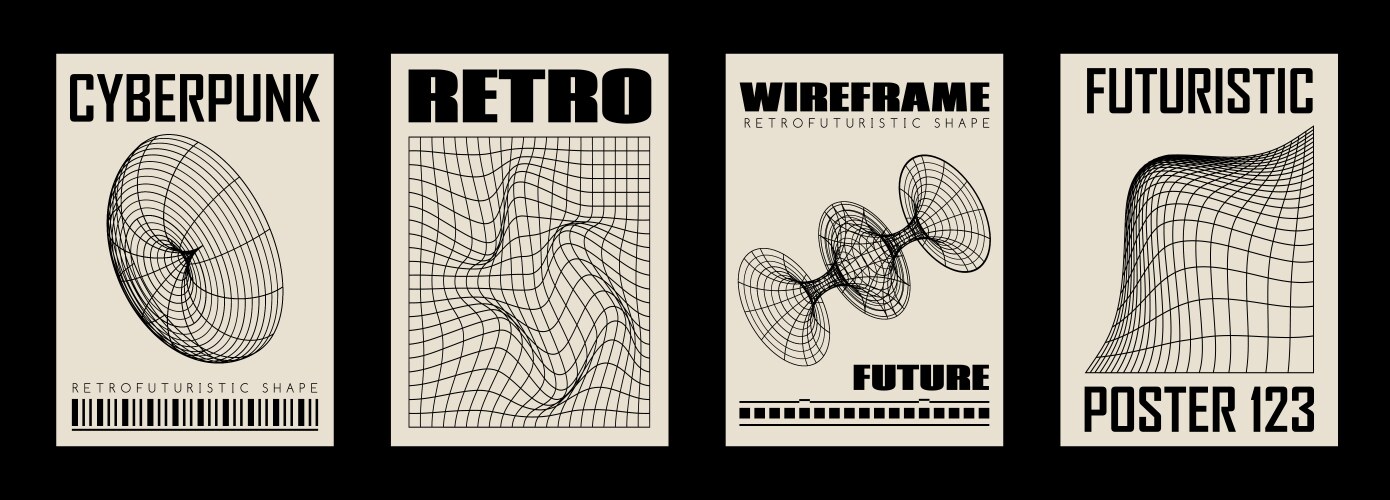 Retro futuristic posters set with 3d objects Vector Image