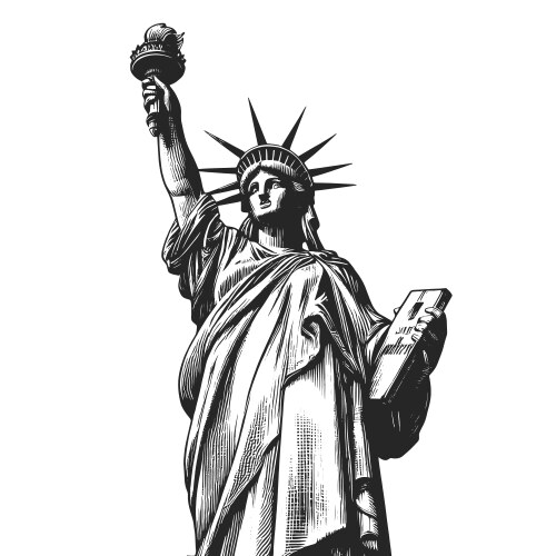 Statue of liberty engraving sketch Royalty Free Vector Image