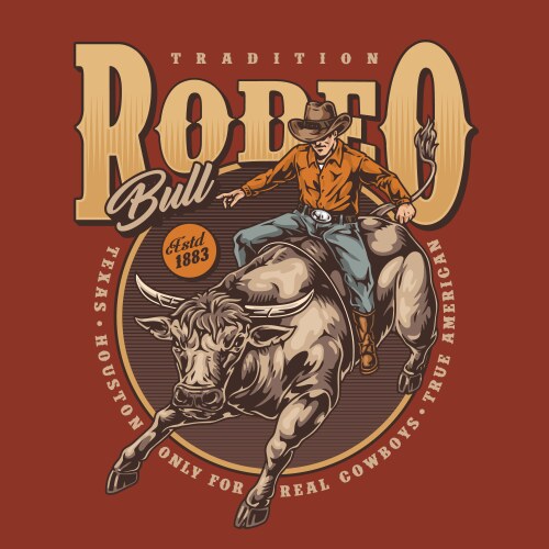 Rodeo poster with a cowboy sitting on rearing Vector Image