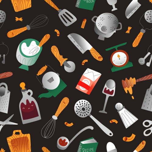 Cooking background with kitchen stuff Royalty Free Vector