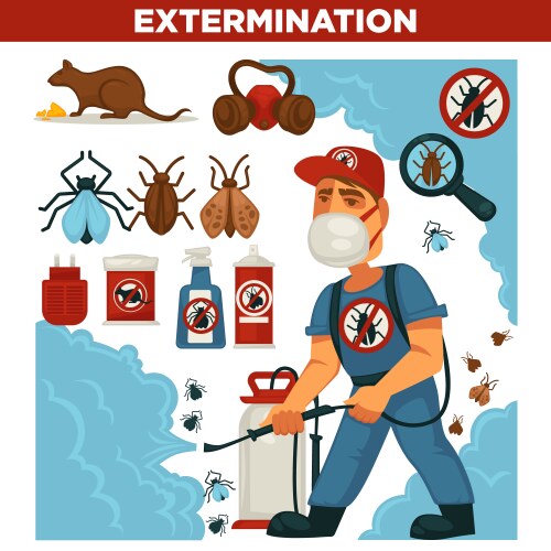 Pest control worker hold empty board cartoon Vector Image