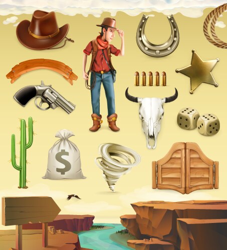 Cowboy western set of objects Royalty Free Vector Image