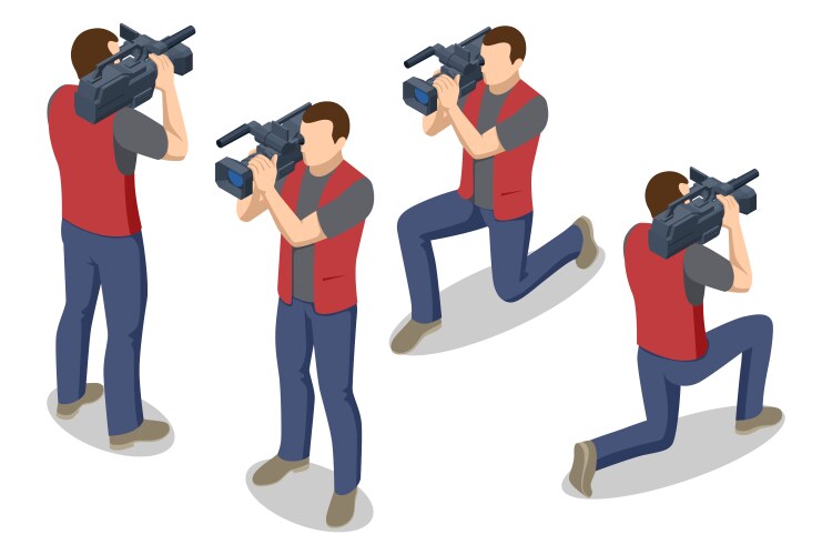 Cameraman shooting film scene with his camera Vector Image