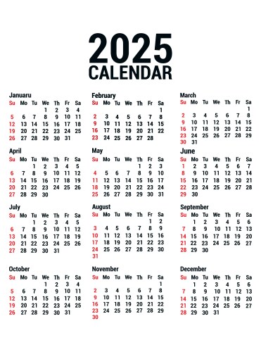 2025 classic monthly calendar for template design Vector Image