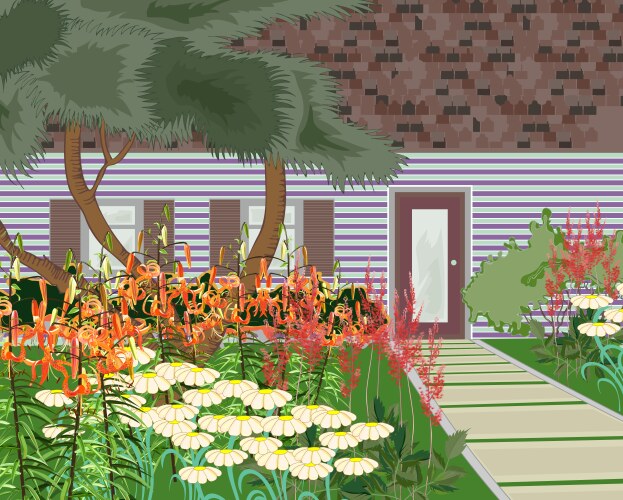 Garden with flowers Royalty Free Vector Image - VectorStock