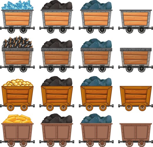 Counting numbers with gold in mining carts Vector Image