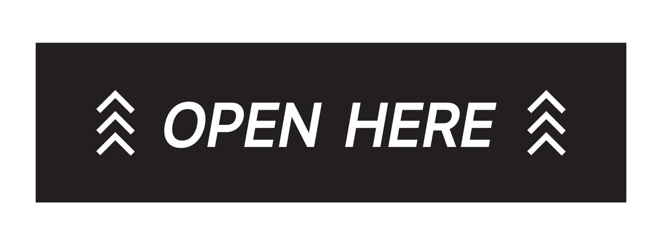 Open here directional sign black color Royalty Free Vector