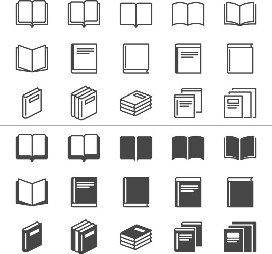Book thin line icons Royalty Free Vector Image