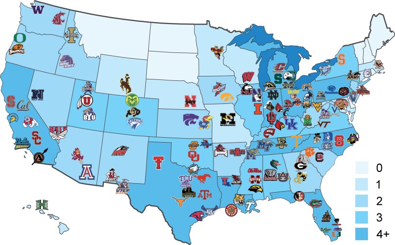 NCAA Division 1 Football State Map Royalty Free Vector Image