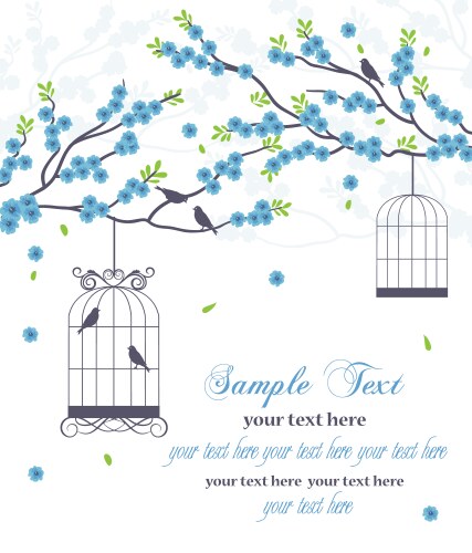 Floral frame with bird blue Royalty Free Vector Image
