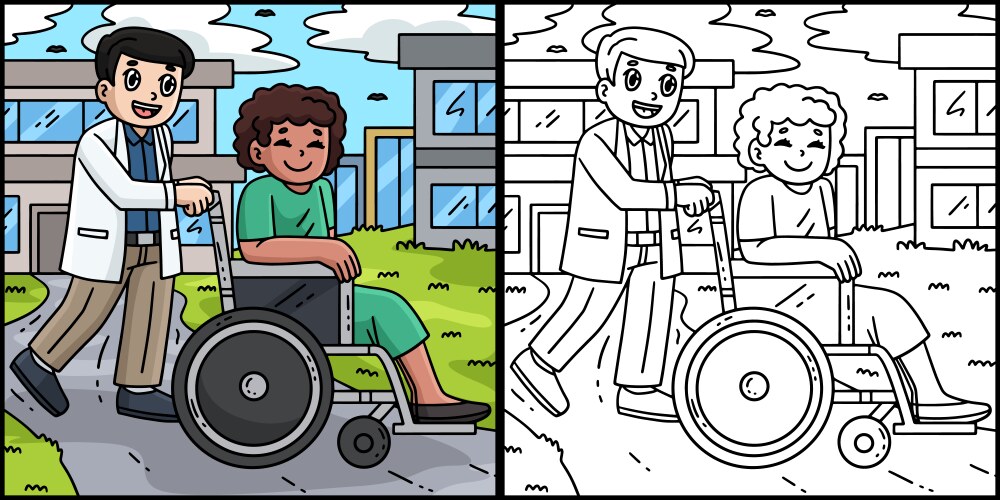 Doctor and patient isolated coloring page for kids