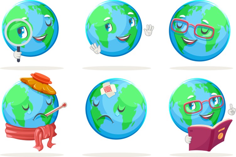 Earth globe emoticons Royalty Free Vector Image