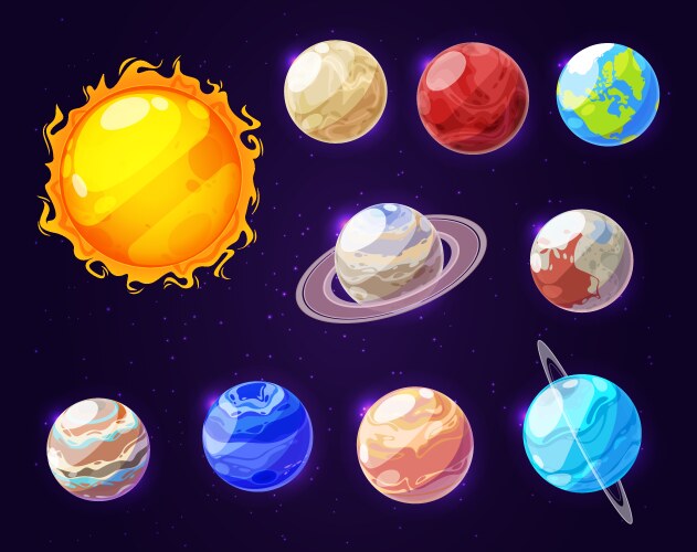 Planets position in space near sun Royalty Free Vector Image