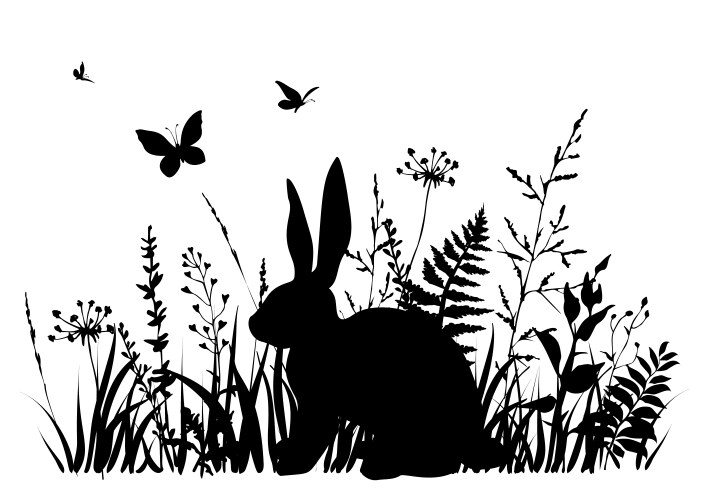 Floral background with silhouettes of rabbits Vector Image