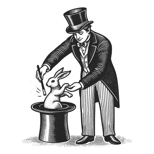 Magician pulling rabbit hat vintage Royalty Free Vector