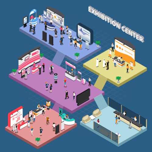Isometric exhibition flowchart composition Vector Image