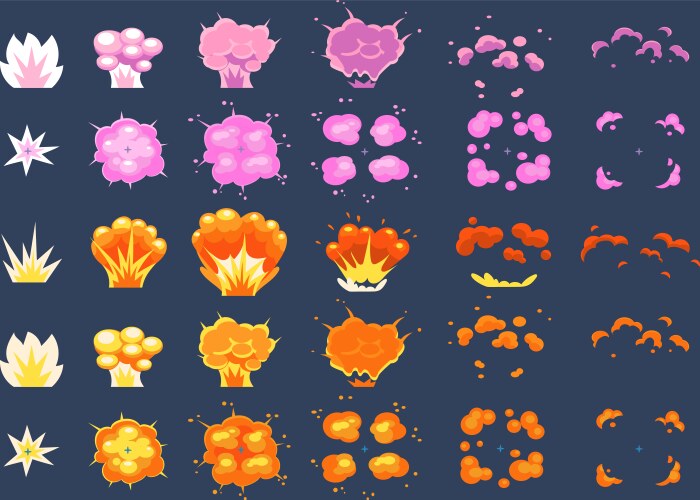 Cartoon motion explosions animated explosion shot Vector Image