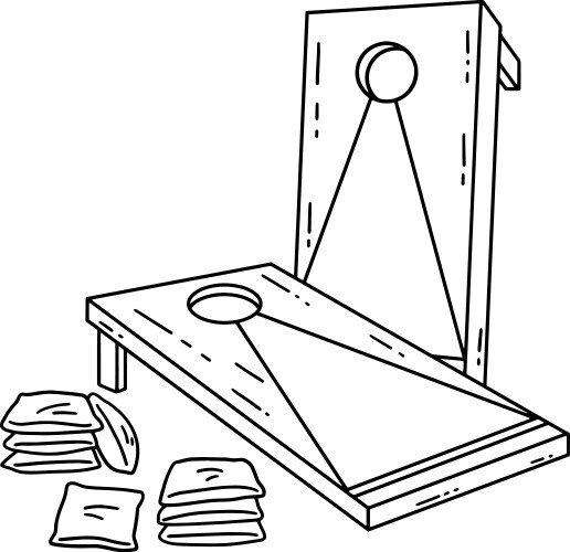 Cornhole board and bags isolated coloring page Vector Image